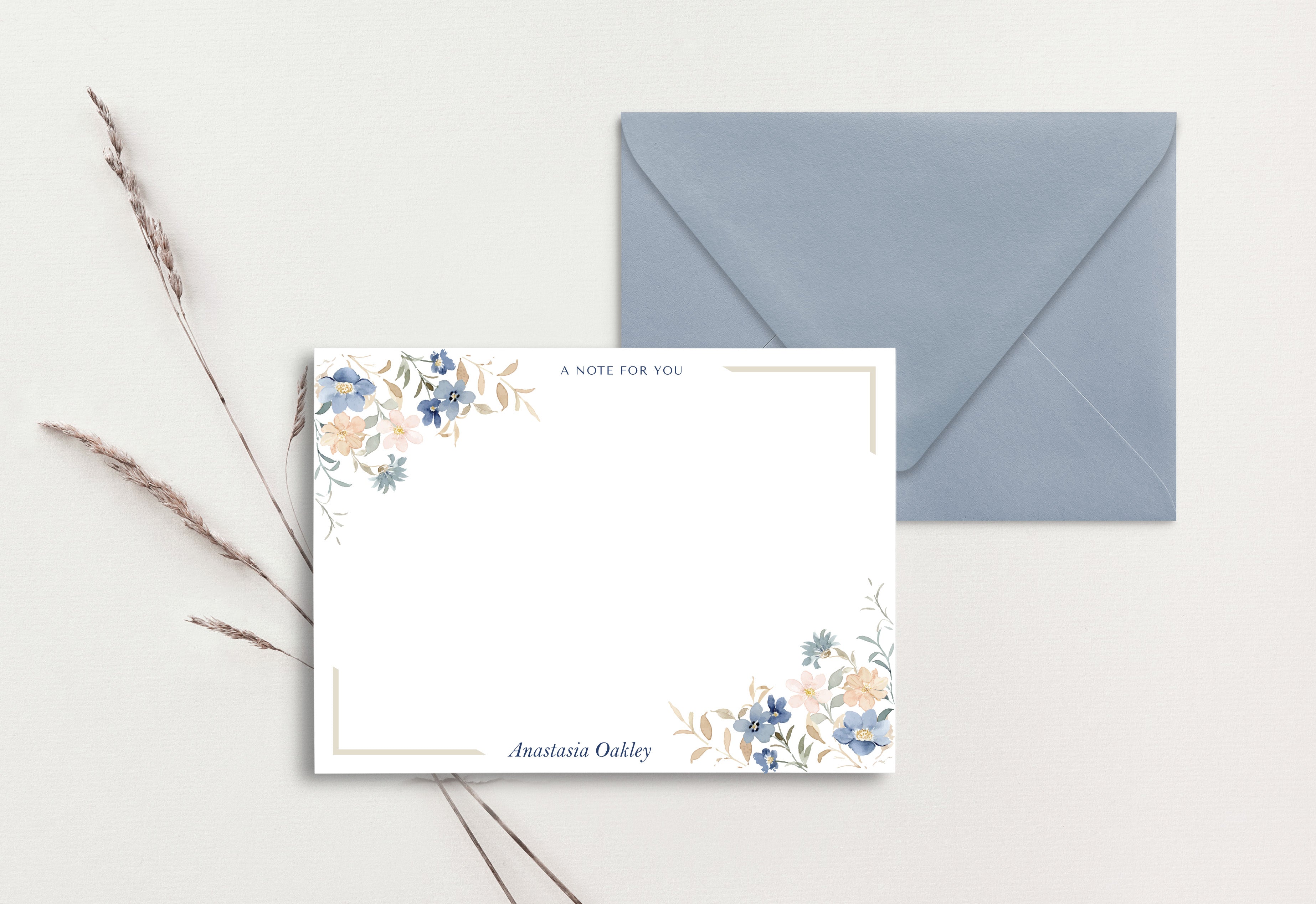 Custom Note Card (pack of 30) - Blue Florals – Ladd Stamps
