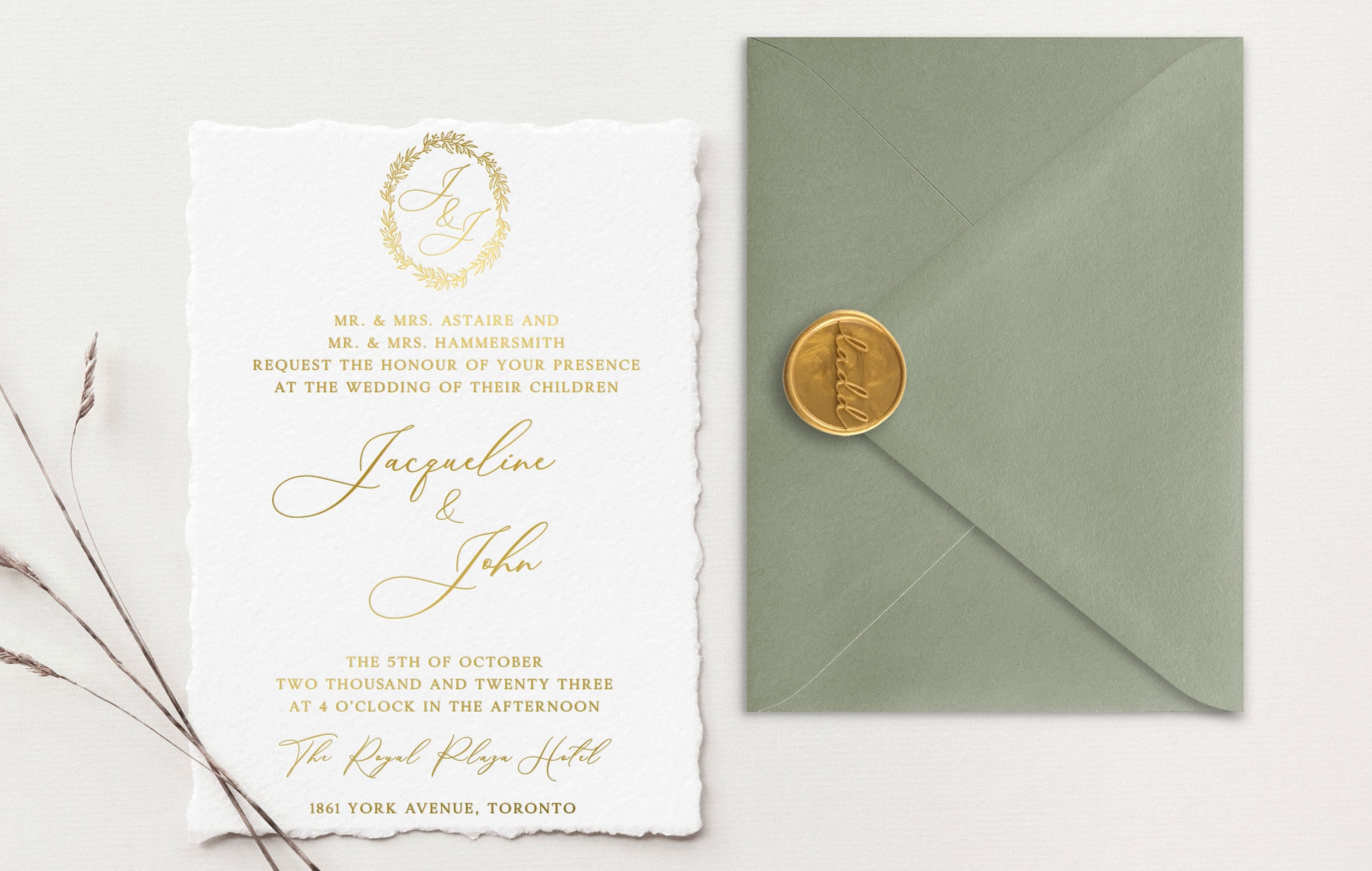 Jacqueline Gold Foil Wedding Invitations – Ladd Stamps