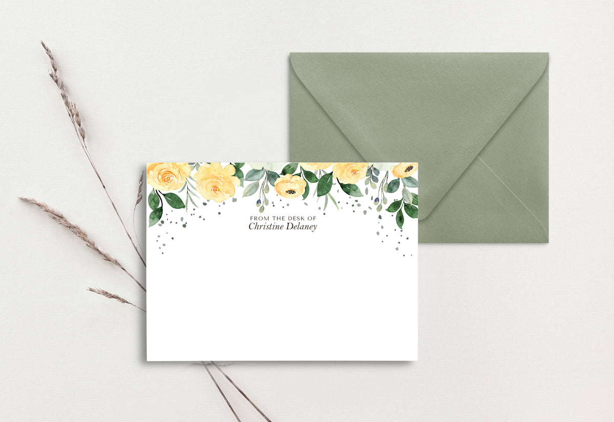 Custom Note Card (pack of 30) - Yellow Florals – Ladd Stamps and Stationery